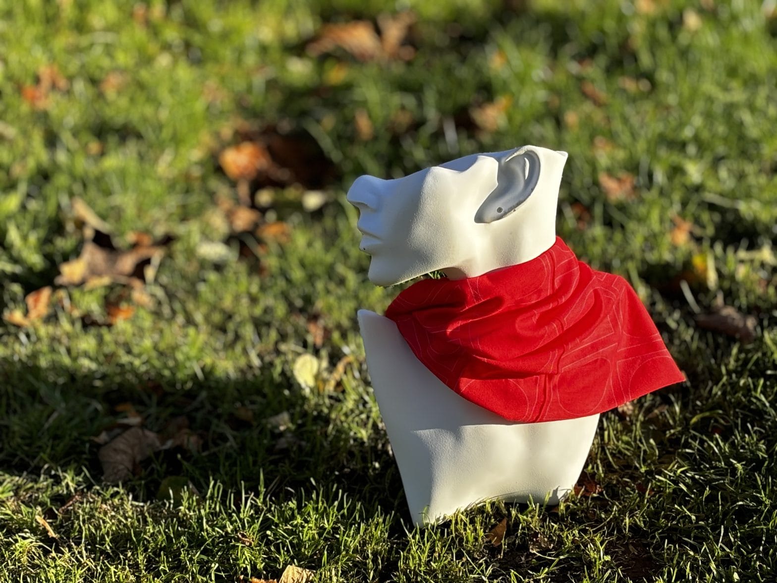 Round Square necktube buff - red pattern - Round Square